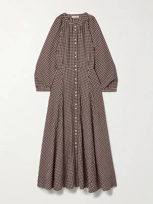 DÔEN Madelaine Checked Organic Cotton-voile Midi Dress - Multi
