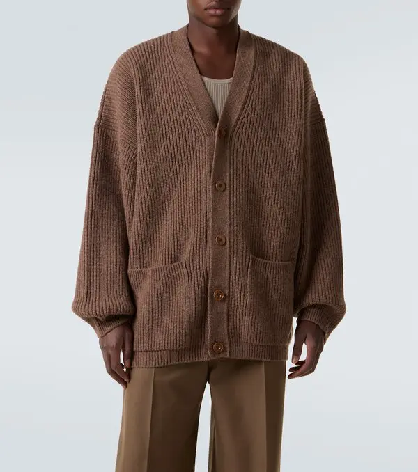LEMAIRE Oversized Ribbed-knit Wool Cardigan In Hazelnut Melange