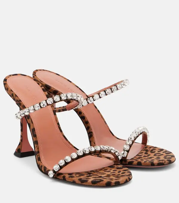 Amina Muaddi Gigi 95 Leopard-print Suede Mules With Crystal Embellishments