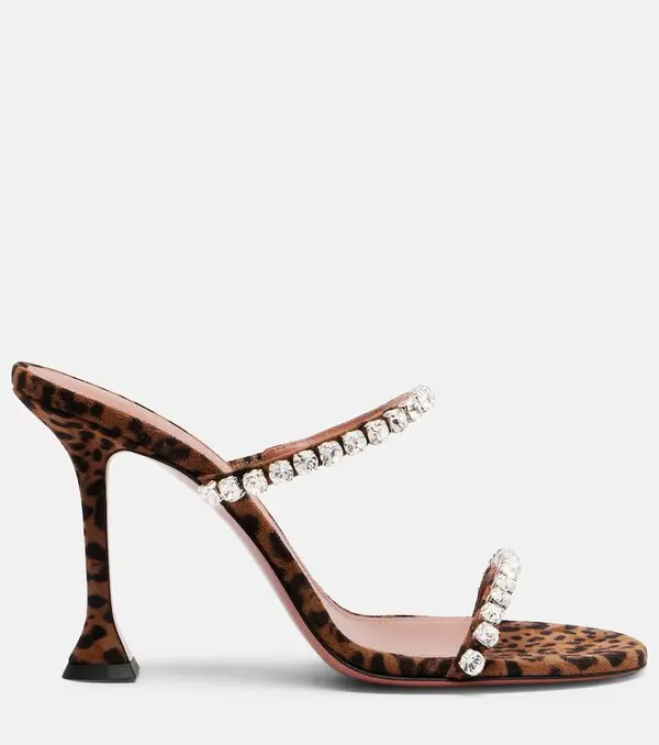 Amina Muaddi Gigi 95 Leopard-print Suede Mules With Crystal Embellishments