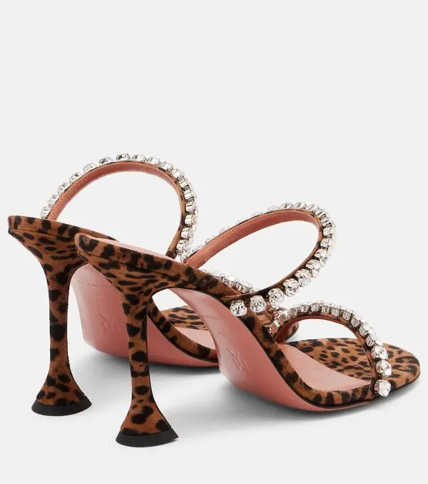 Amina Muaddi Gigi 95 Leopard-print Suede Mules With Crystal Embellishments