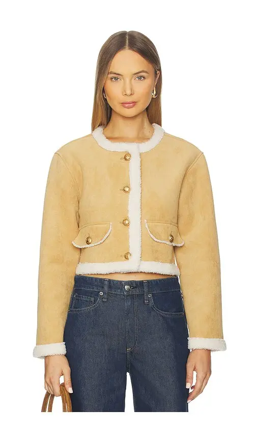 Blanknyc Cropped Faux Suede Jacket With Faux Shearling Trim - Tan