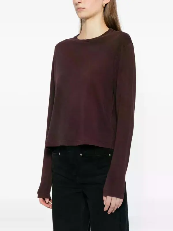 AGOLDE Burgundy Cotton Crew Neck Long Sleeve T-shirt