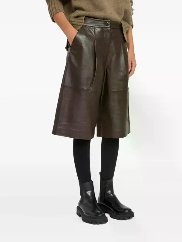 YVES SALOMON Lamb Leather Bermuda Shorts - Brown