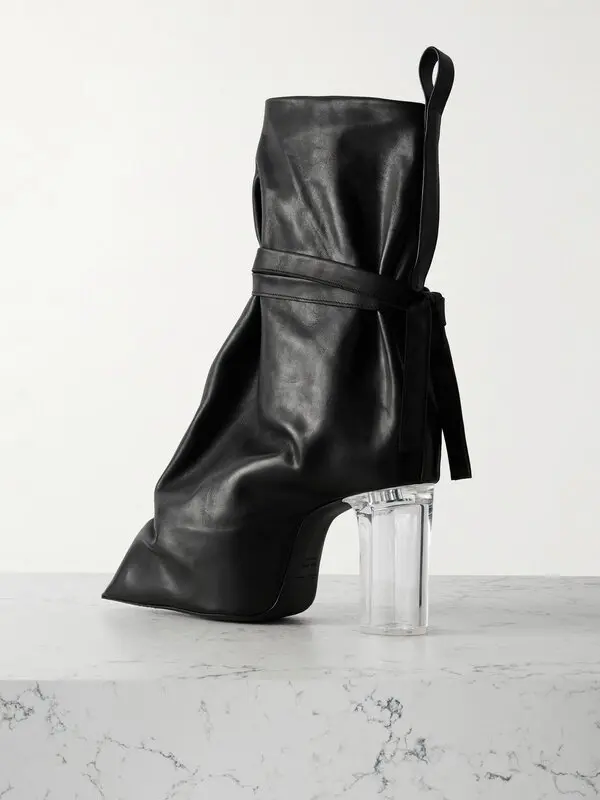Rick Owens Tied Taco Kiss Leather Ankle Boots