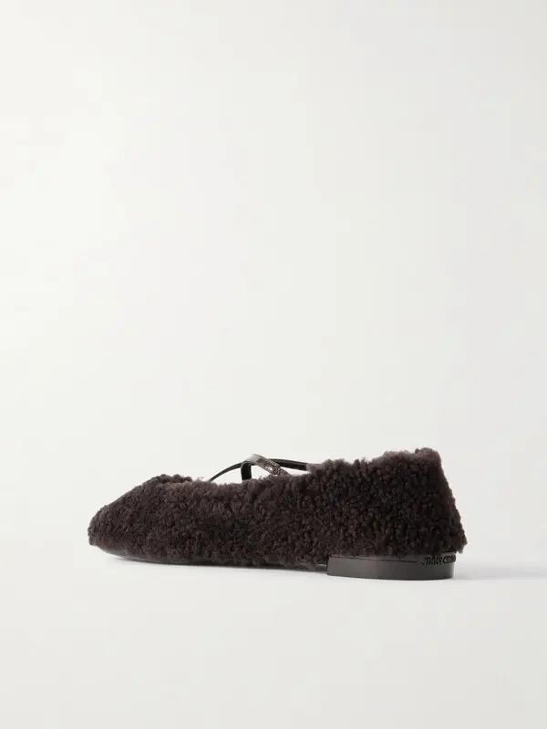 JIMMY CHOO Eleri Embellished Shearling Ballet Flats