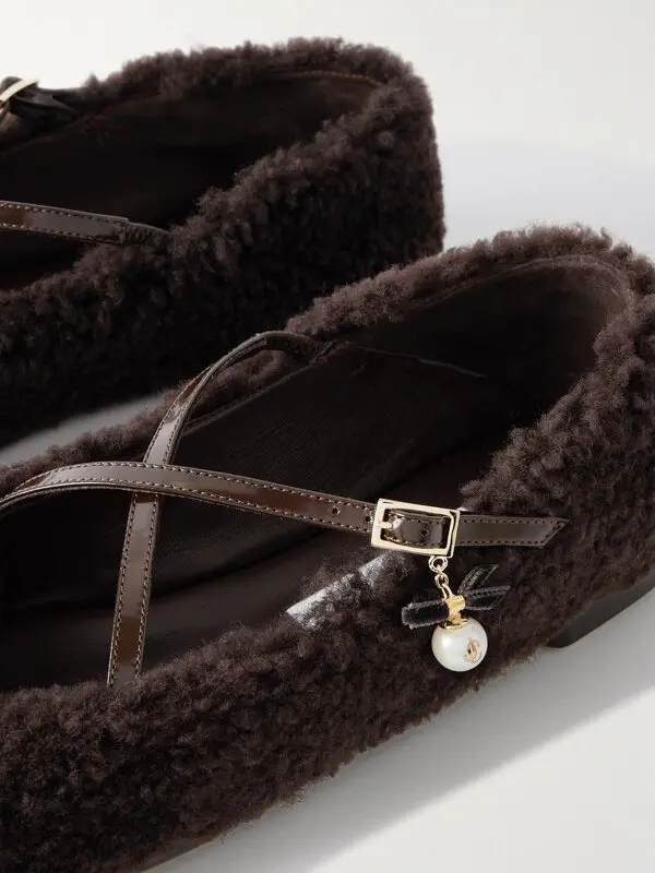 JIMMY CHOO Eleri Embellished Shearling Ballet Flats