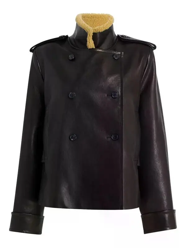 Khaite Dean Leather Jacket With Fur Collar - Brown