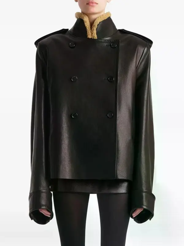 Khaite Dean Leather Jacket With Fur Collar - Brown