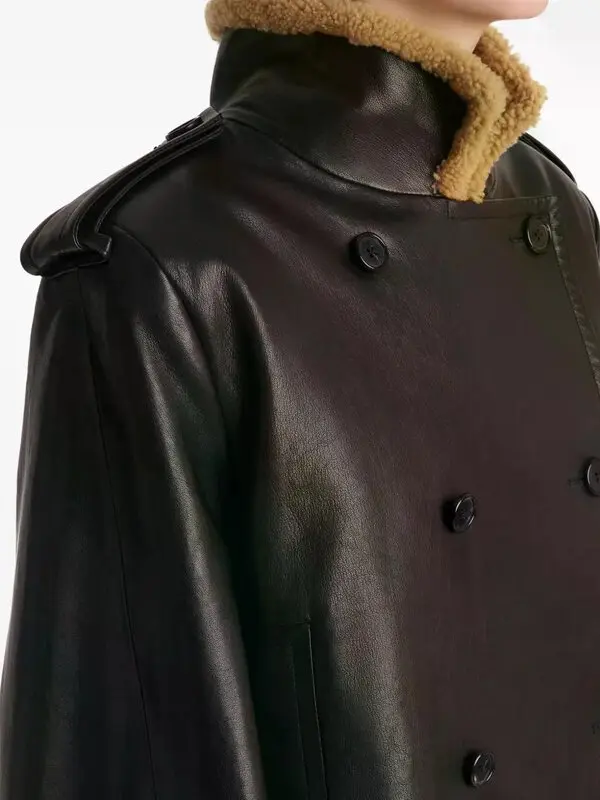 Khaite Dean Leather Jacket With Fur Collar - Brown