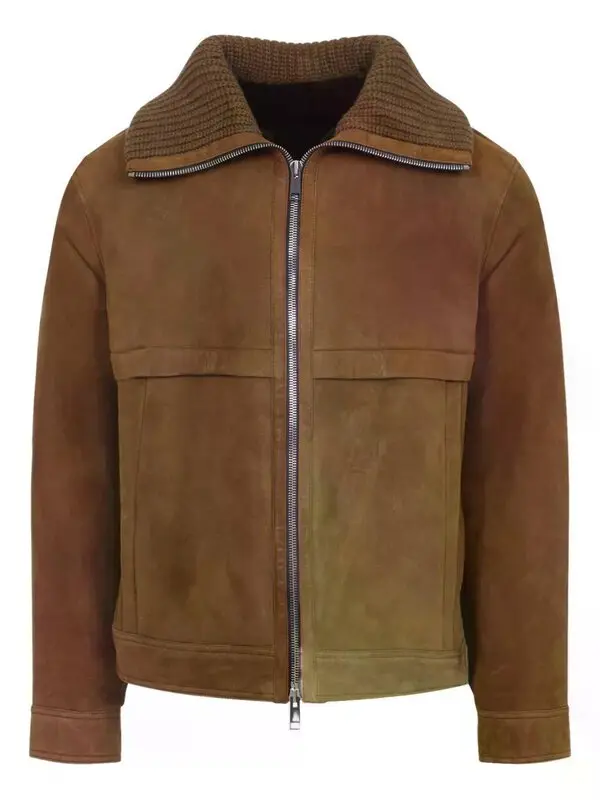 YVES SALOMON Suede Jacket With Knitted Collar - Brown
