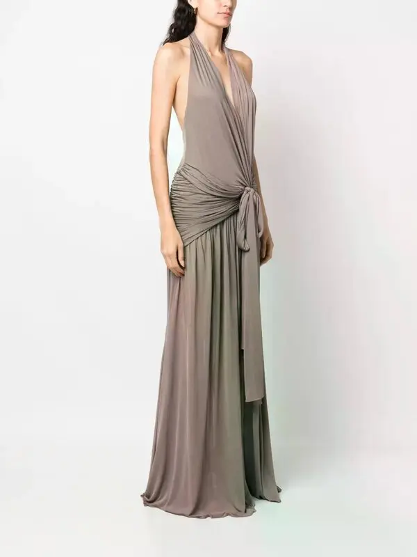 Blumarine Taupe Draped Halterneck Gown