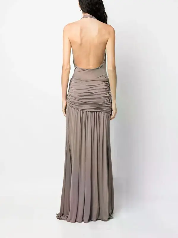 Blumarine Taupe Draped Halterneck Gown