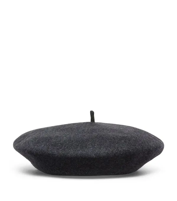 Brunello Cucinelli Wool Beret With Monili Embellishment - Black