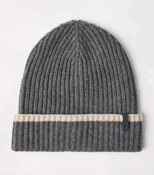 Brunello Cucinelli Cashmere English Rib Knit Beanie - Grey