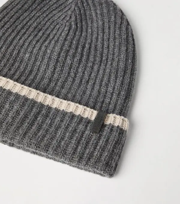 Brunello Cucinelli Cashmere English Rib Knit Beanie - Grey