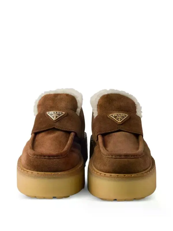 Prada Shearling-trimmed Platform Loafers - Brown