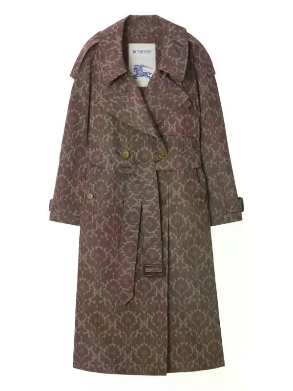 Burberry Long Baroque Print Viscose Blend Trench Coat