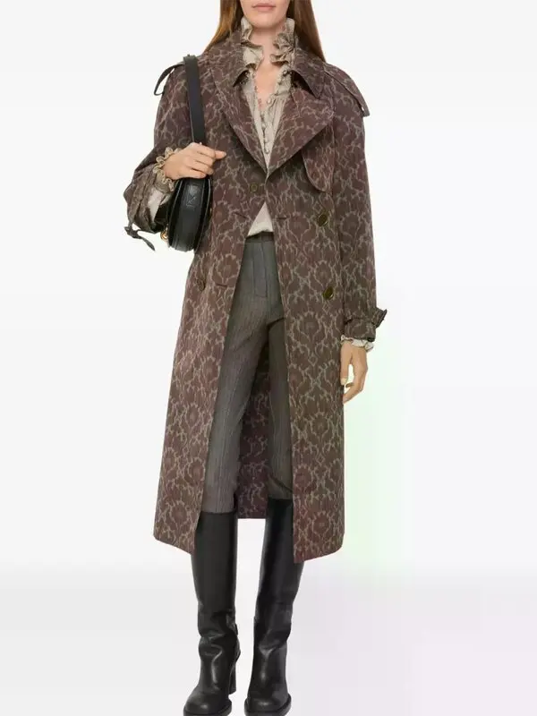 Burberry Long Baroque Print Viscose Blend Trench Coat