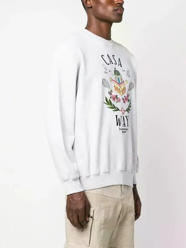 Casablanca Casa Way-embroidered Cotton Sweatshirt - Grey