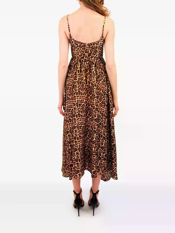 Azeeza Spaghetti Strap Leopard Print Midi Dress - Brown