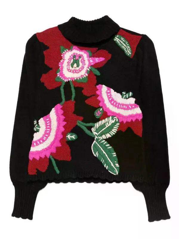 Farm Rio Embroidered High Neck Long Sleeve Sweater