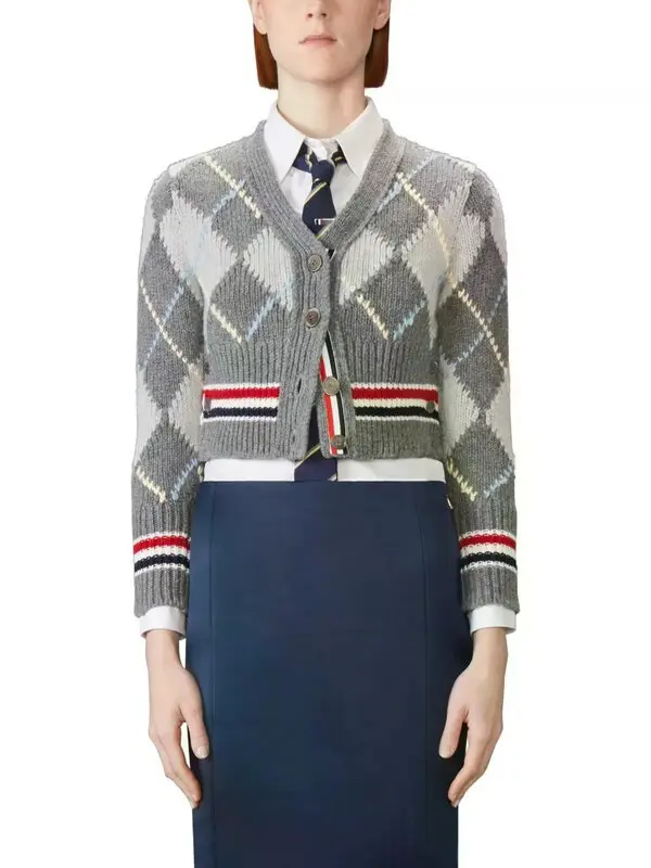 Thom Browne Argyle Intarsia Merino Wool Cardigan