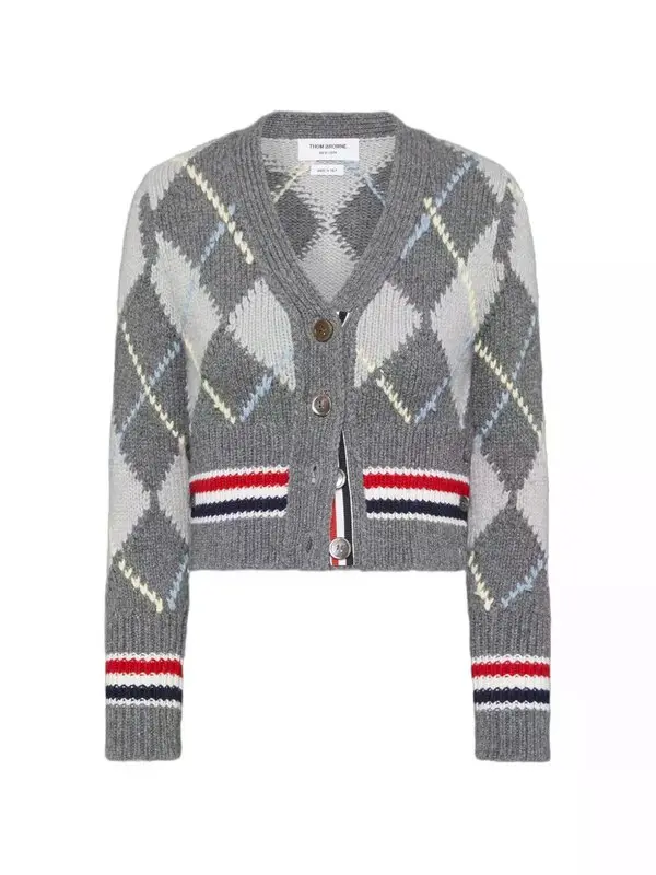 Thom Browne Argyle Intarsia Merino Wool Cardigan - Grey