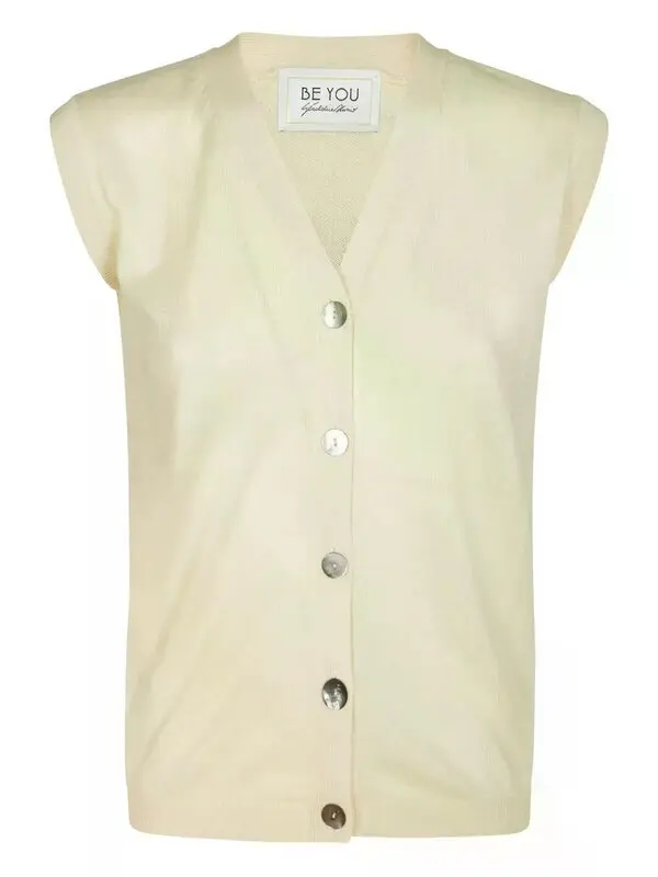 BEYOU V-neck Sleeveless Cardigan - Neutrals