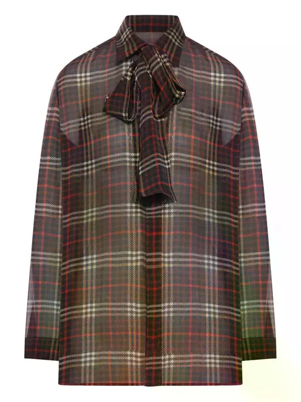 Saint Laurent Plaid Silk Blouse With Tie Detail