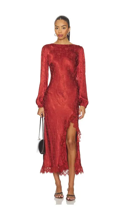 Astr The Label Ilaria Brocade Dress With Lace Trim