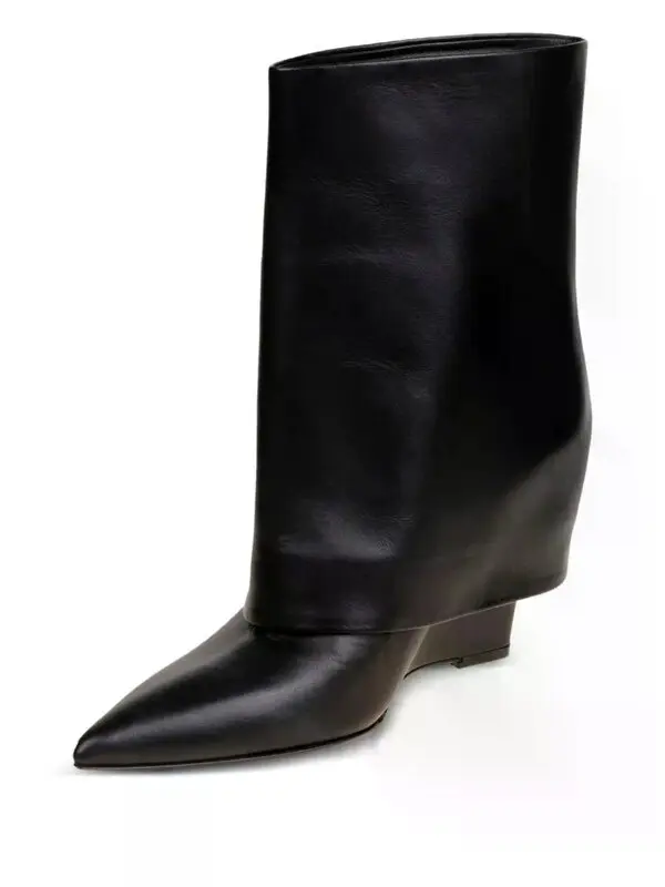 SERGIO LEVANTESI Leather Fold-over Wedge Heel Boots