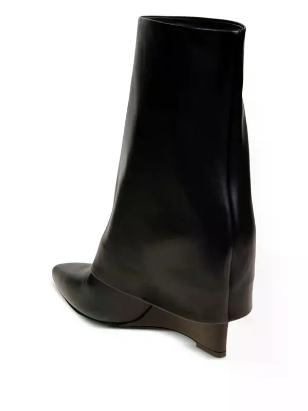 SERGIO LEVANTESI Leather Fold-over Wedge Heel Boots