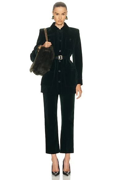 Saint Laurent Belted Velvet Coat