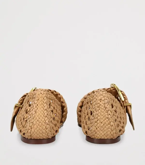 Zimmermann Woven Raffia And Leather Ballet Flats - Brown