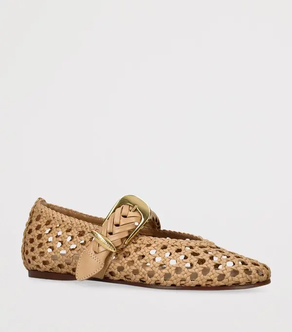 Zimmermann Woven Raffia And Leather Ballet Flats - Brown