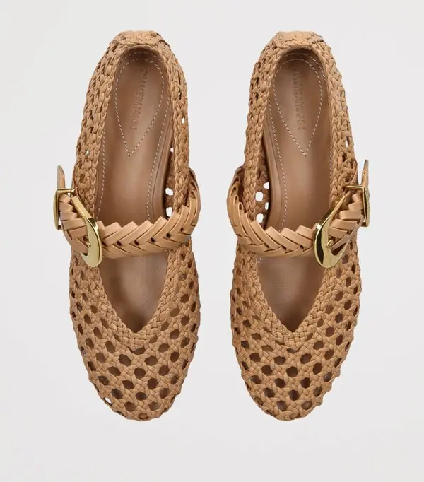 Zimmermann Woven Raffia And Leather Ballet Flats - Brown