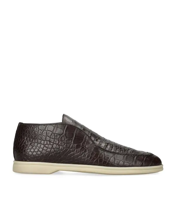 BROTINI Alligator Skin Ankle Boots - Brown