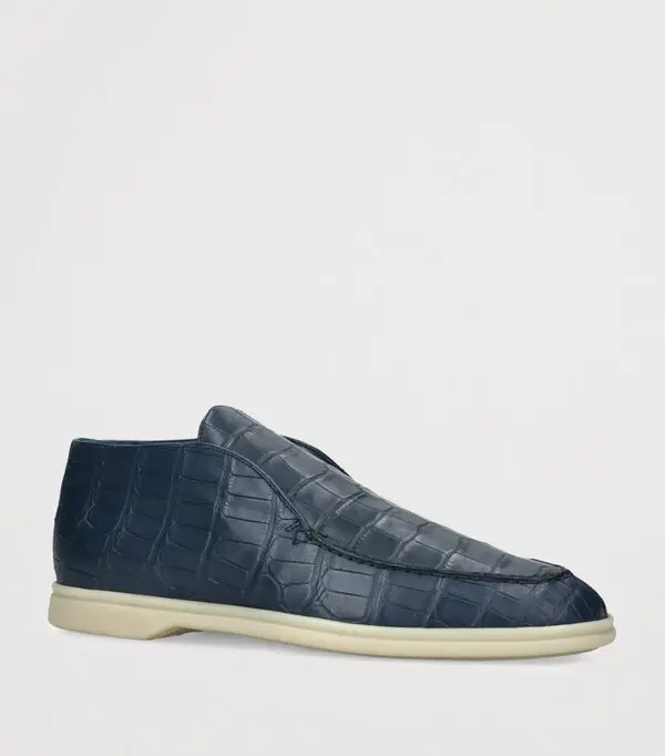 BROTINI Alligator Embossed Leather Ankle Boots - Navy
