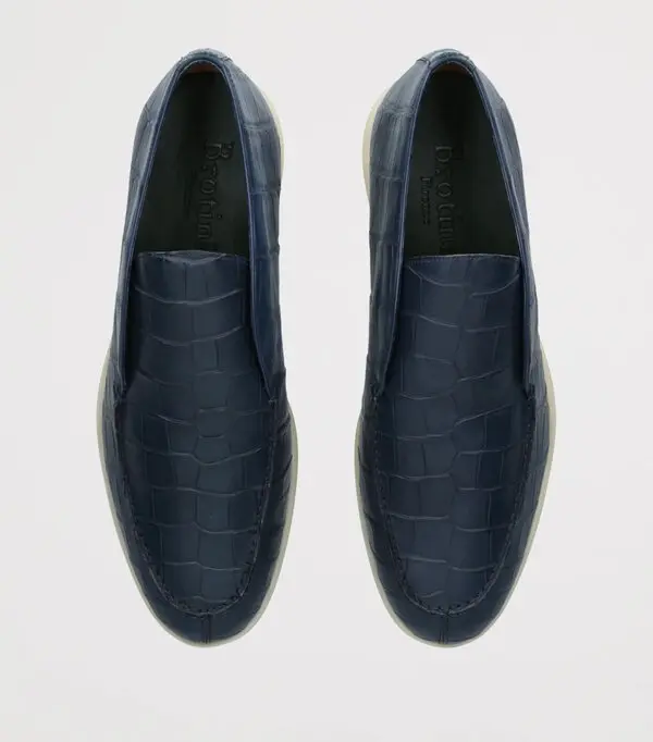 BROTINI Alligator Embossed Leather Ankle Boots - Navy