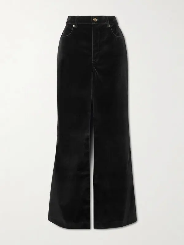 La DoubleJ Cotton-velvet Wide-leg Trousers - Black