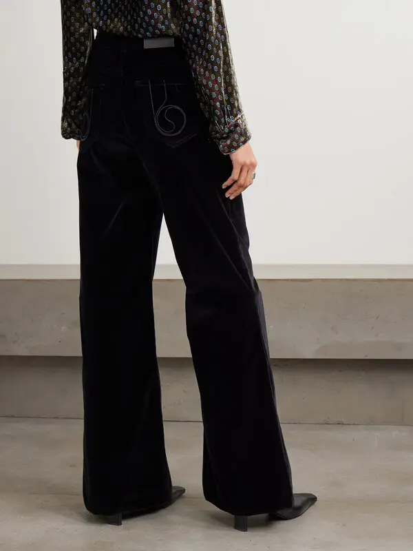 La DoubleJ Cotton-velvet Wide-leg Trousers - Black