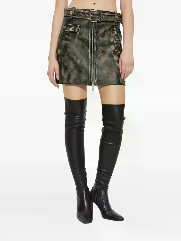 GESTUZ Belted Leather Skirt With Two-way Zip