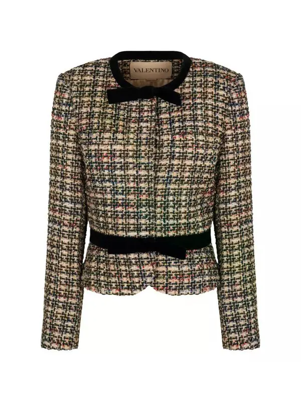 Valentino Garavani Tweed Jacket With Velvet Bow Detail - Neutrals