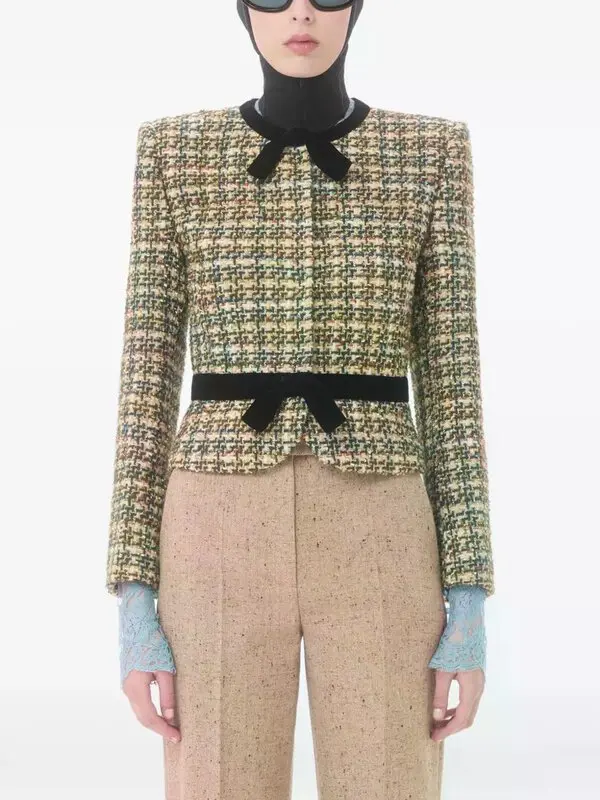 Valentino Garavani Tweed Jacket With Velvet Bow Detail - Neutrals