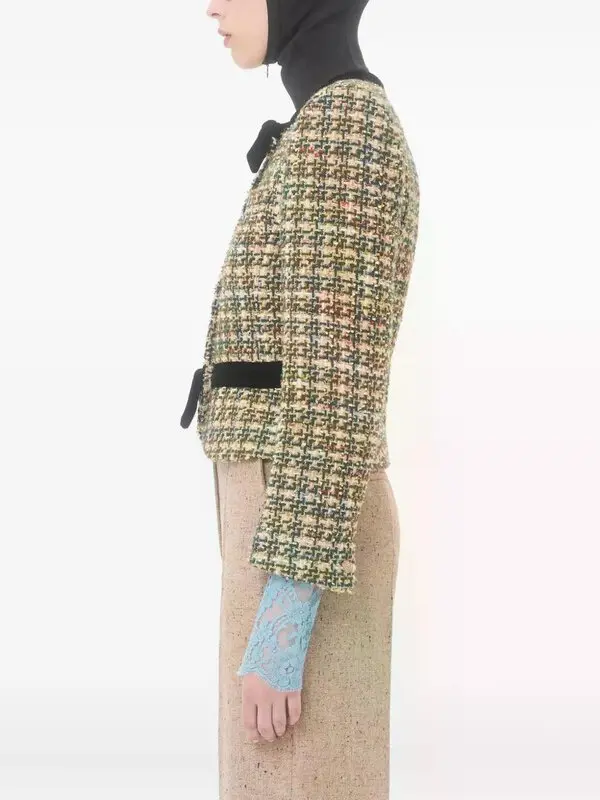 Valentino Garavani Tweed Jacket With Velvet Bow Detail - Neutrals