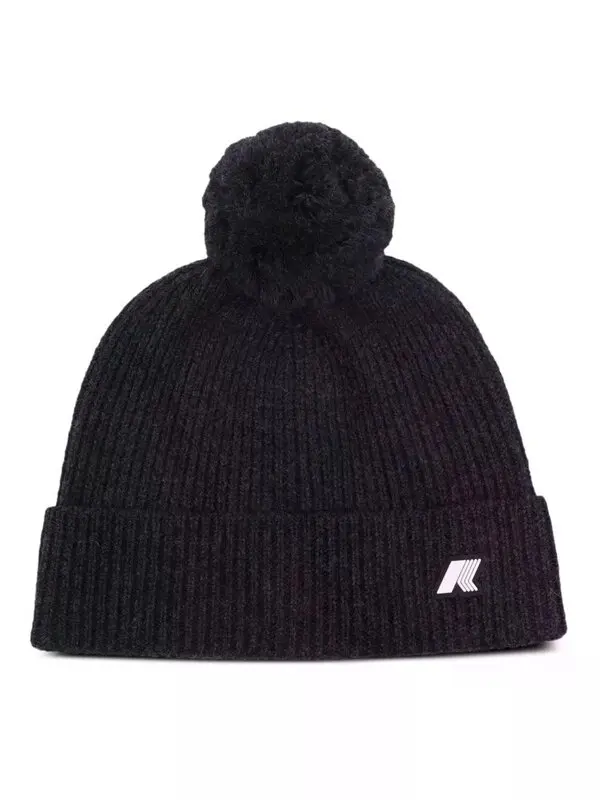 K-WAY Ribbed Beanie With Pom-pom Detail - Blue