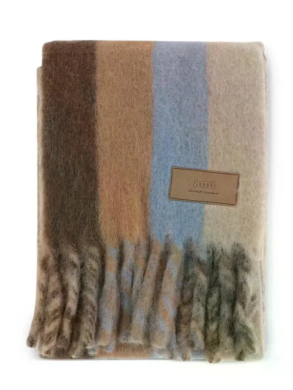 AMI Paris Striped Fringed Scarf - Brown