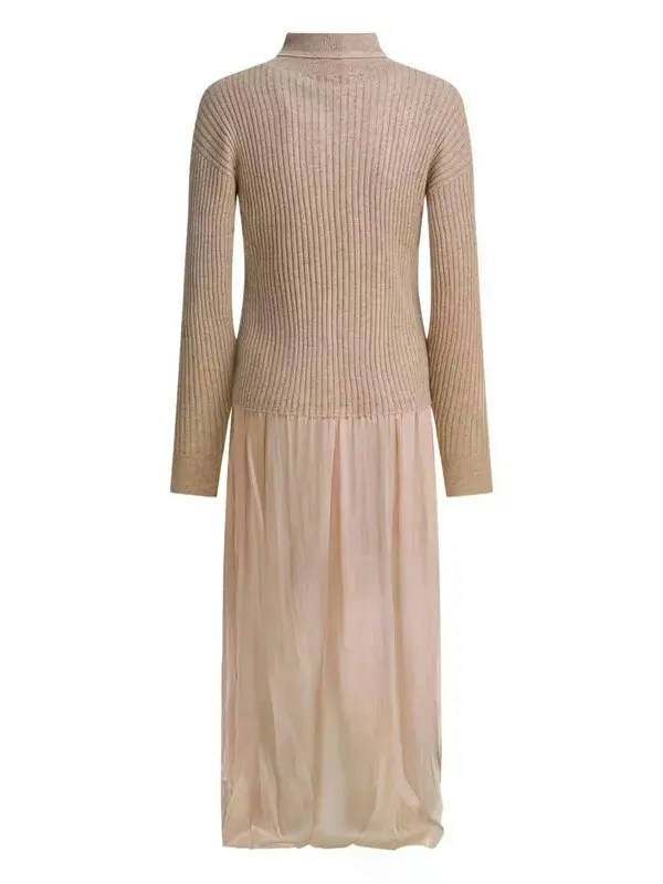Max & Moi Ribbed Knit Roll Neck Dress With Gathered Skirt - Neutrals