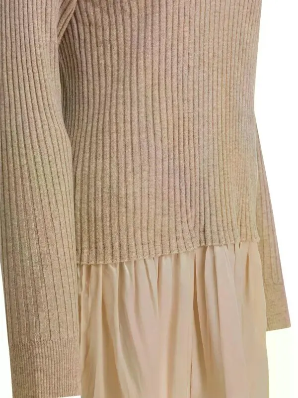 Max & Moi Ribbed Knit Roll Neck Dress With Gathered Skirt - Neutrals